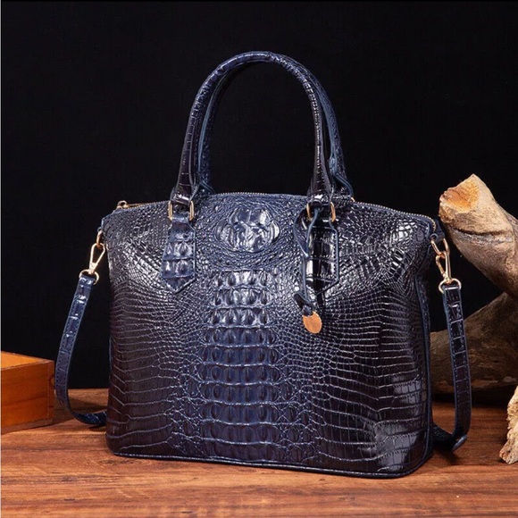 Brahmin | Bags | Brahmin Dark Blue Crocodileembossed Leather Satchel ...
